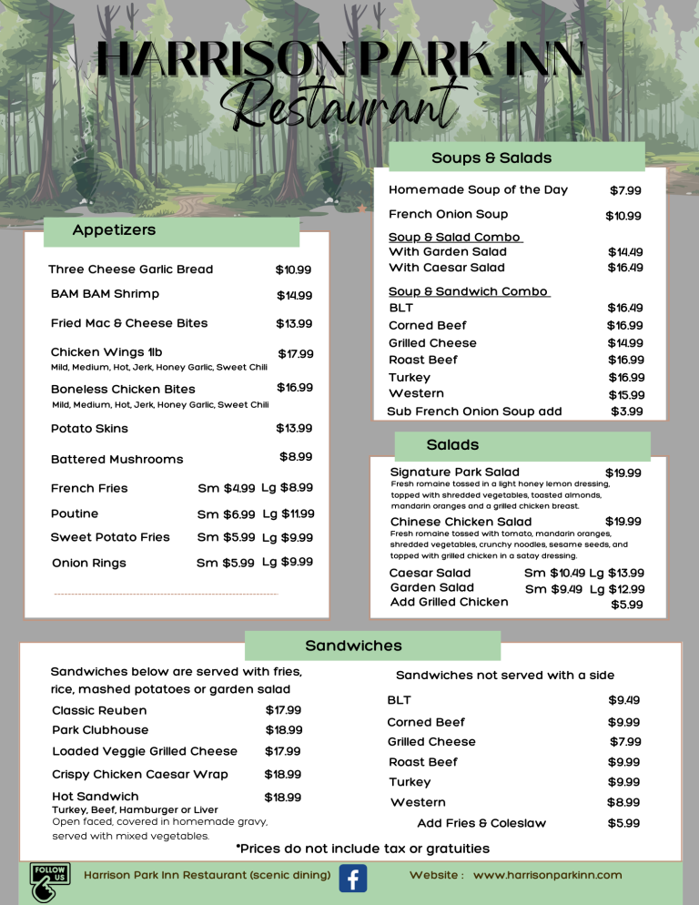 Menus - Harrison Park Inn Restaurant